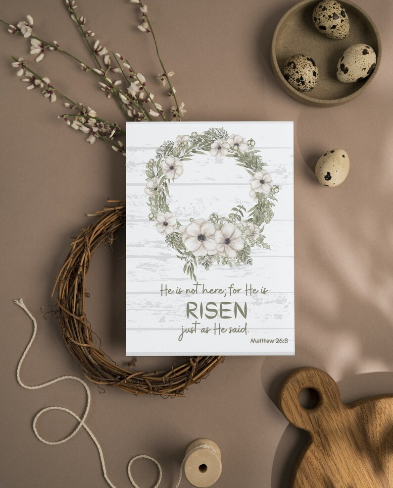 He is Risen Easter Card, Happy Easter Card, White Dogwood Wreath, Dogwood, Religious Easter Card ...