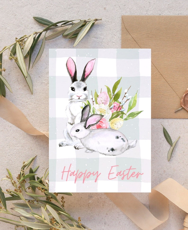 Happy Easter Card, Easter Bunnies Card, Easter Bunny Card, Easter Eggs ...