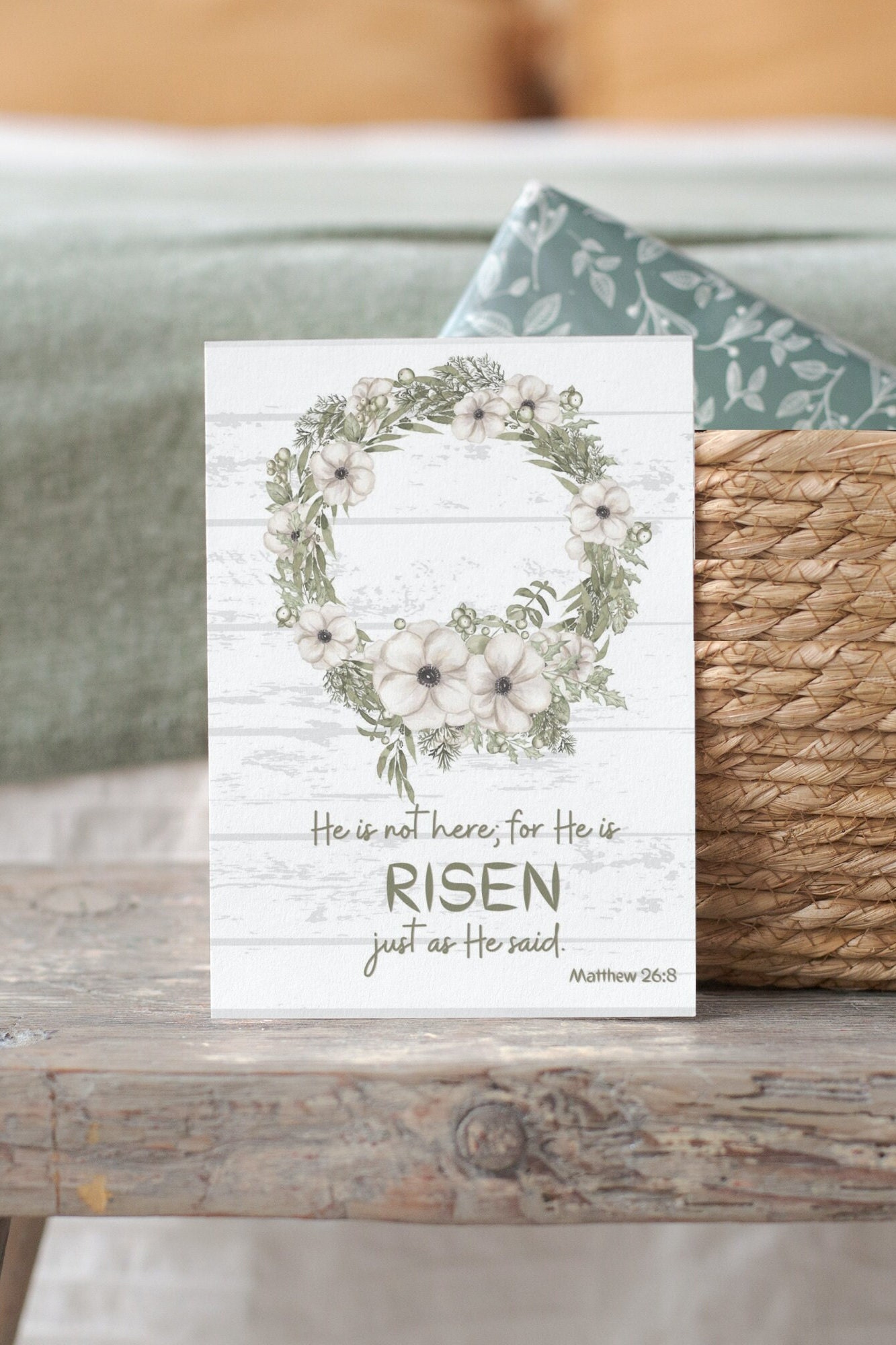 He is Risen Easter Card, Happy Easter Card, White Dogwood Wreath, Dogwood, Religious Easter Card ...