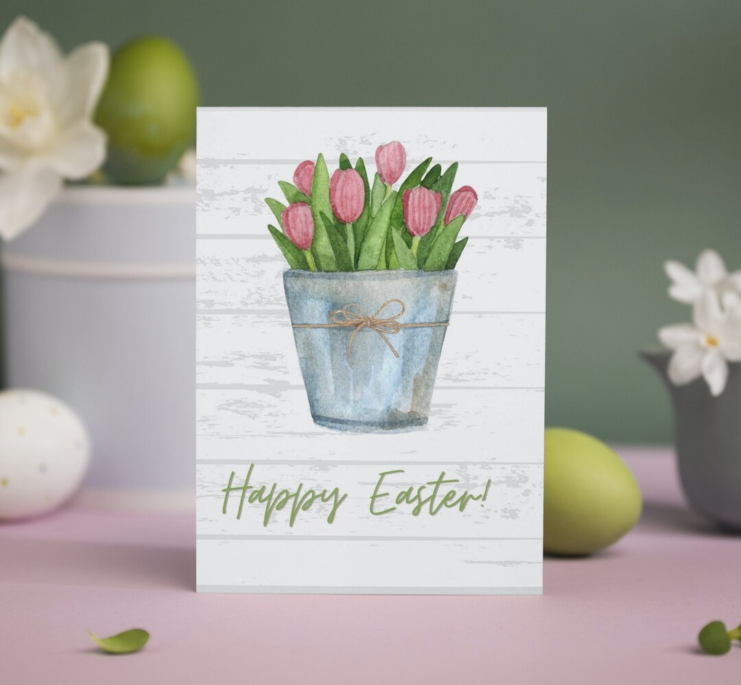 Happy Easter Card, Tulips Easter Card, Tulips Card, Spring Card ...