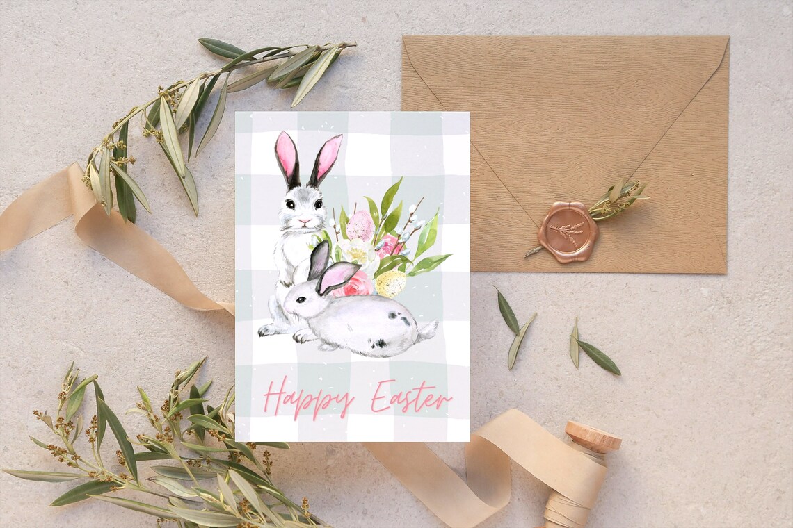 Happy Easter Card, Easter Bunnies Card, Easter Bunny Card, Easter Eggs ...