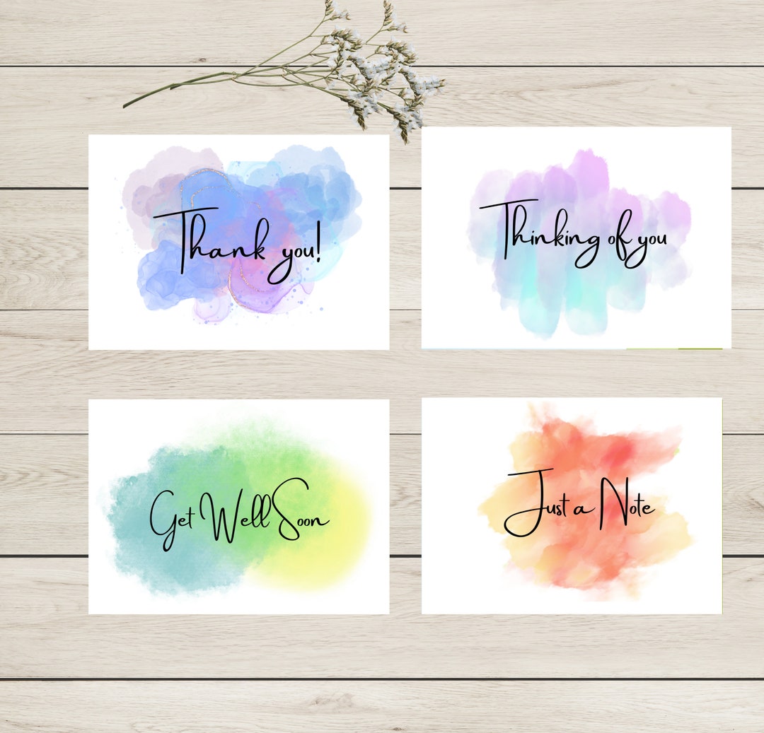 Printable Set of 4 Assorted Cards, Watercolor Splash, General Note ...