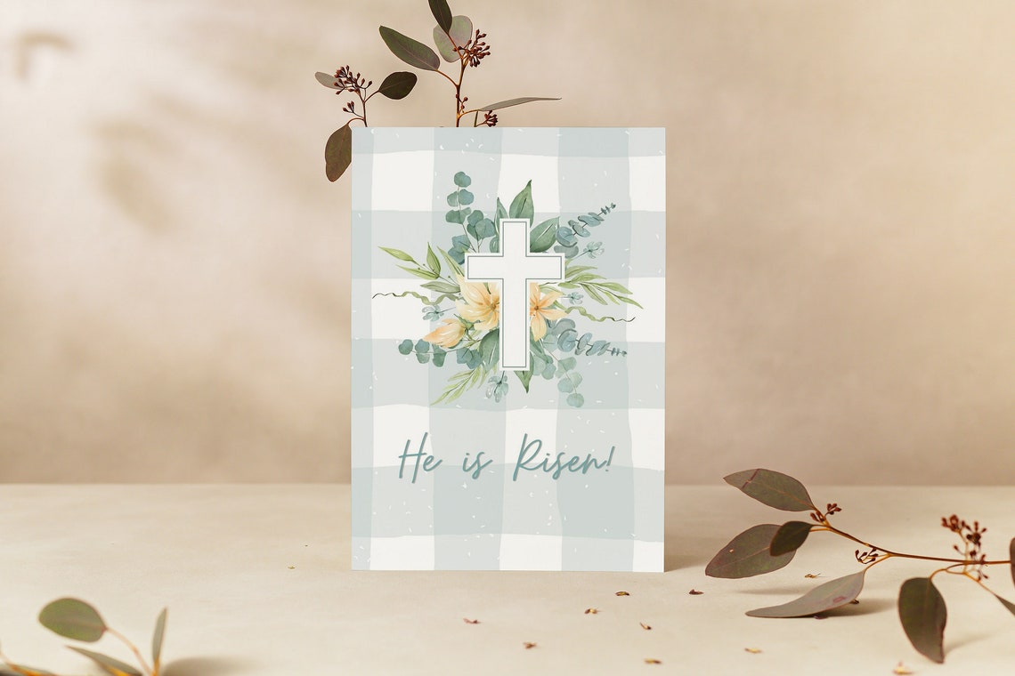 He is Risen Easter Card, Cross Easter Card, Cross With Flowers, Happy ...