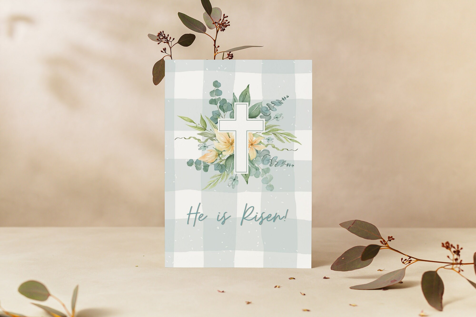 He is Risen Easter Card, Cross Easter Card, Cross With Flowers, Happy ...