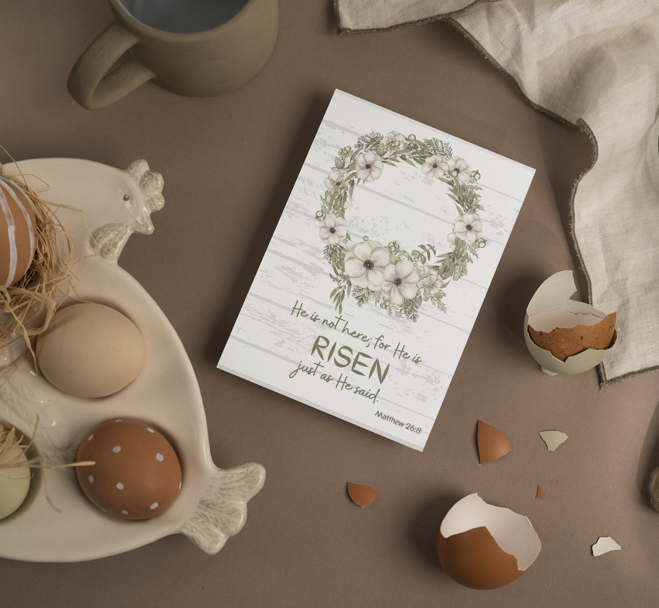 He is Risen Easter Card, Happy Easter Card, White Dogwood Wreath, Dogwood, Religious Easter Card ...