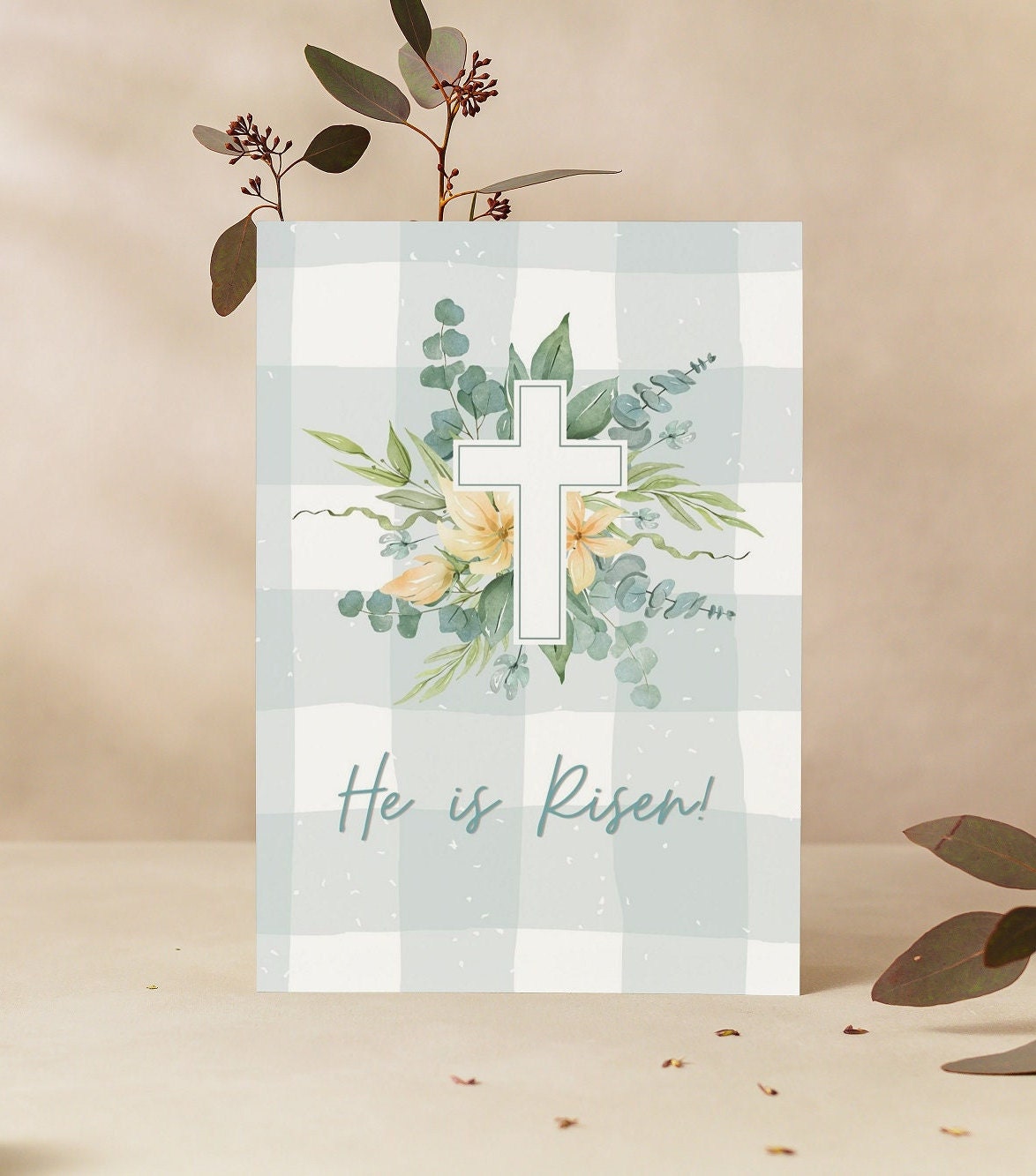 He is Risen Easter Card, Cross Easter Card, Cross With Flowers, Happy ...