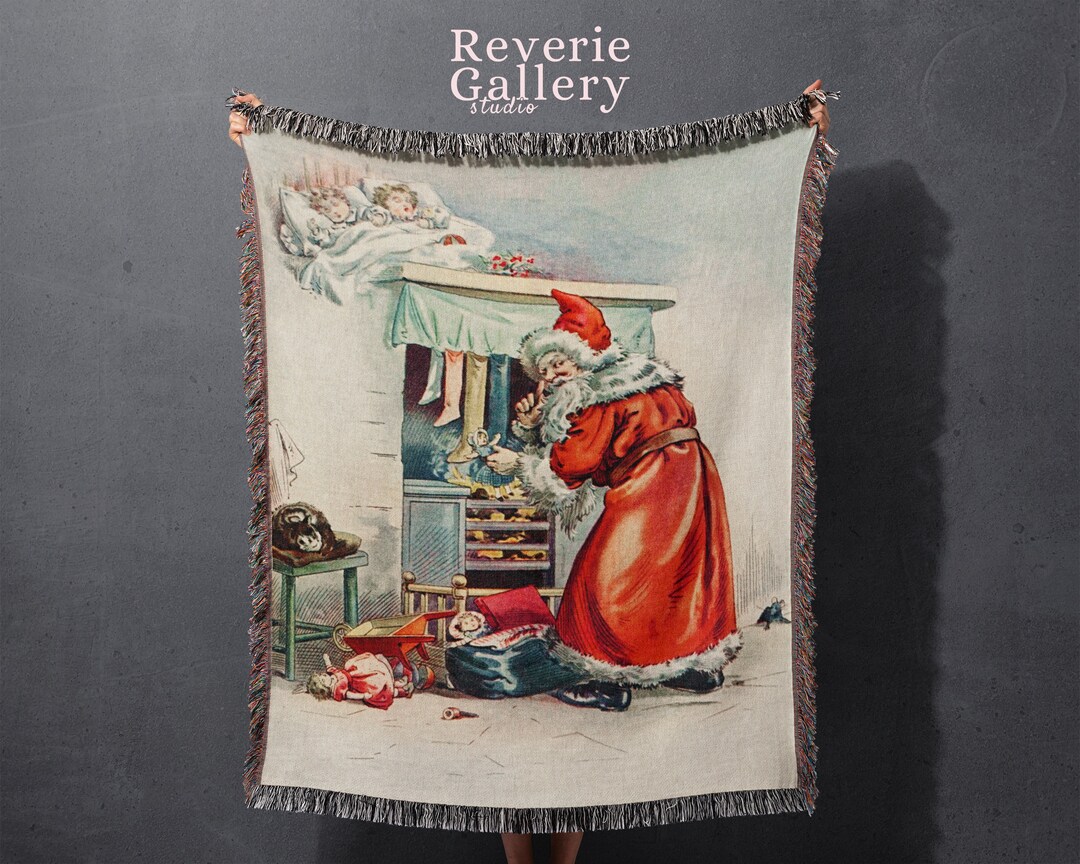 Sneaky Santa Vintage Christmas Drawing Woven Throw Blanket - Etsy