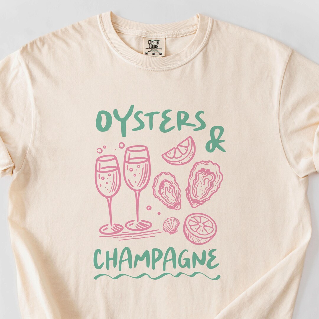 Oysters Champagne, Cute Coastal Tee, Comfort Colors® Shirt, Doodle ...