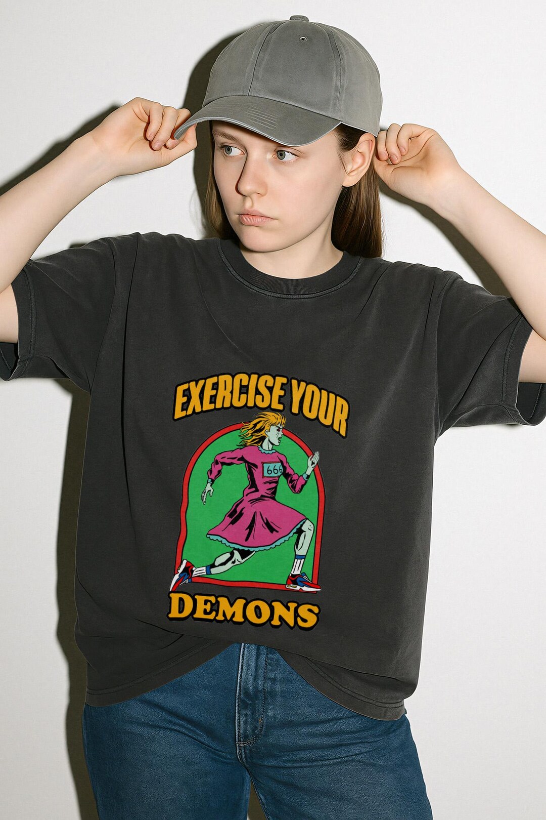Exercise Your Demons,runner Zombie Girl,comfort Colors Shirt,retro ...