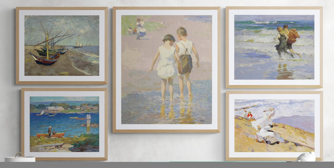 Muted Seaside Vintage Watercolour Set of 5 Printable Artworks, Eclectic ...