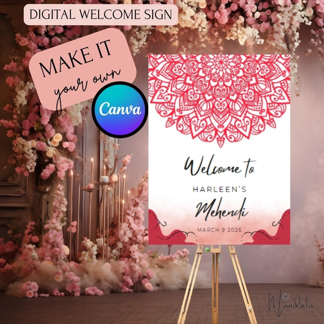 Wedding Welcome Sign, Editable Mandala Welcome Sign, Printable Welcome ...