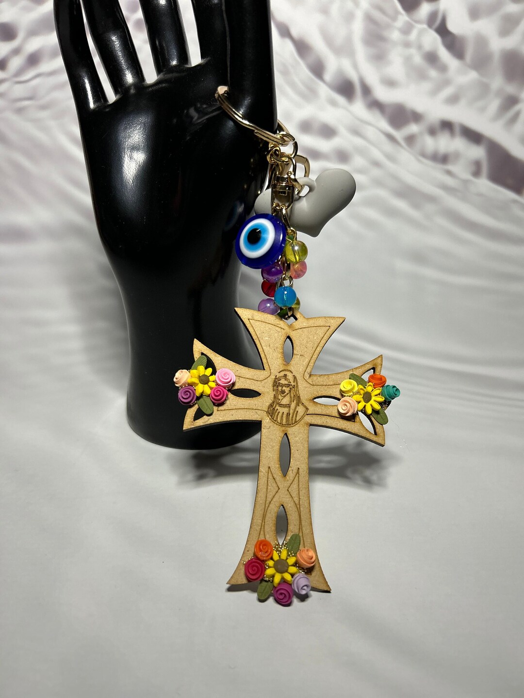 Cross Keychain With Our Lady of Guadalupe, Handmade, Artisan Keychain ...