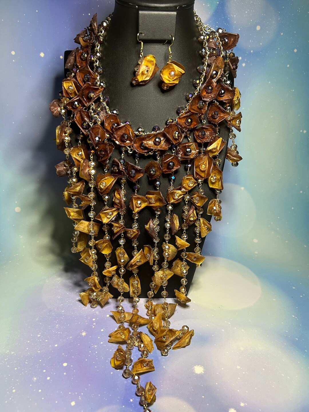 Colorful Fish Scale Jewelry Set, Handmade Long Necklace With Crystal ...