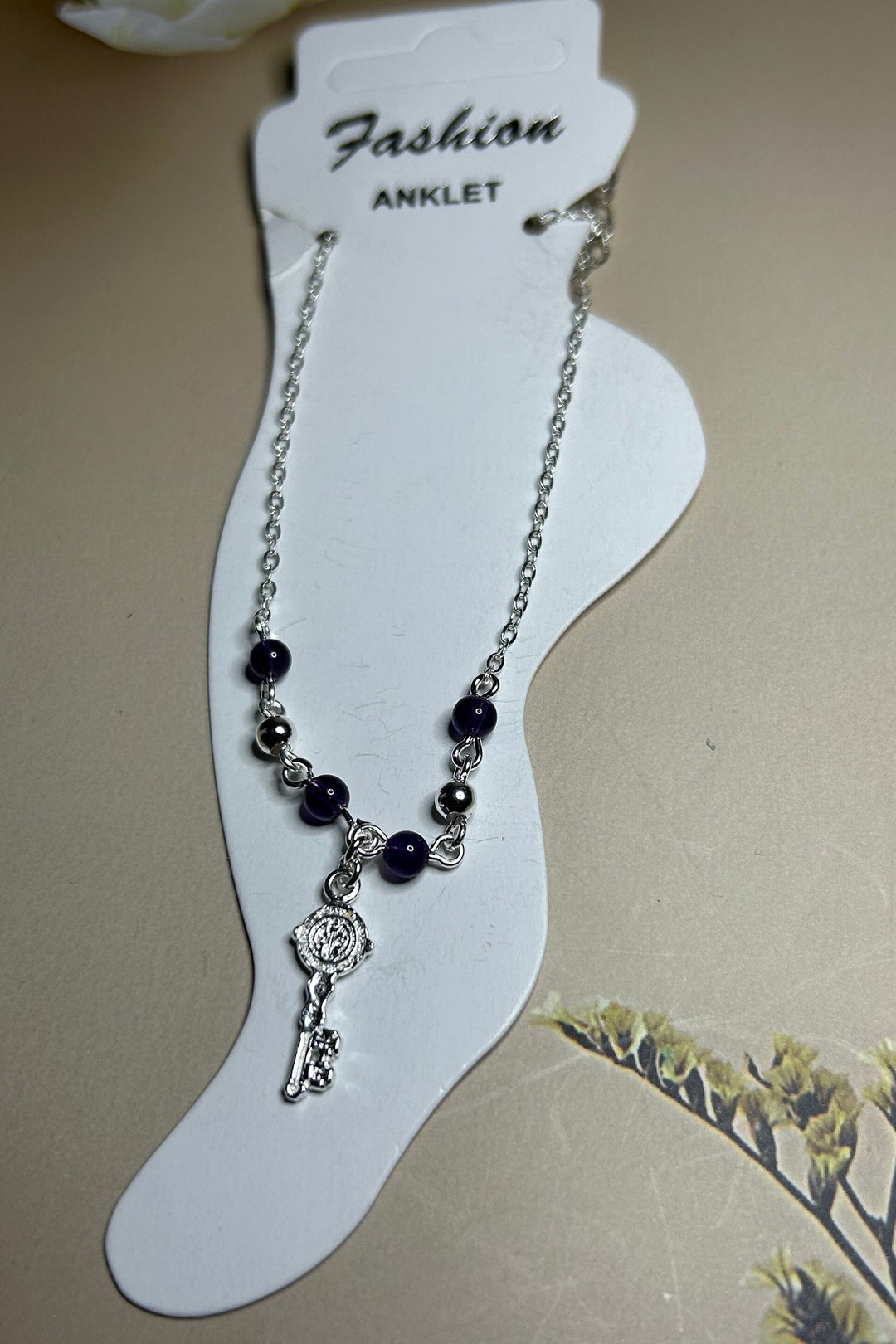 Silver Anklet With Key of Saint Benedict, 925 Sterling Silver, Handmade ...