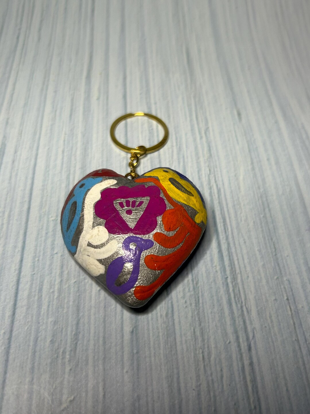 Heart Wood Keychains, Hand Painted, Artisan Keychains, Backpacks ...