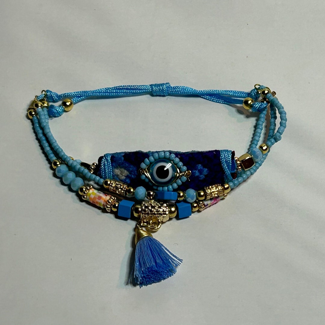 Huichol Evil Eye Bracelet: Mexican Artisan Gold-plated Jewelry - Etsy