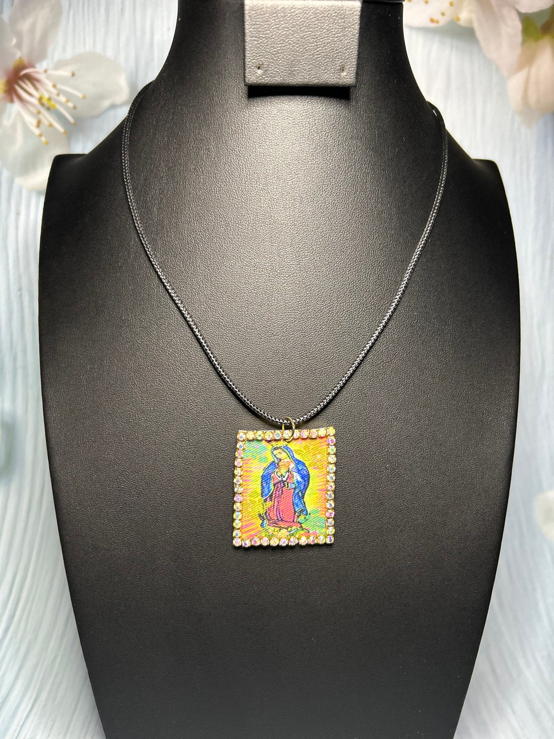 Handcrafted Mexican Fabric Necklace: Religious Print Cord Necklace - Etsy