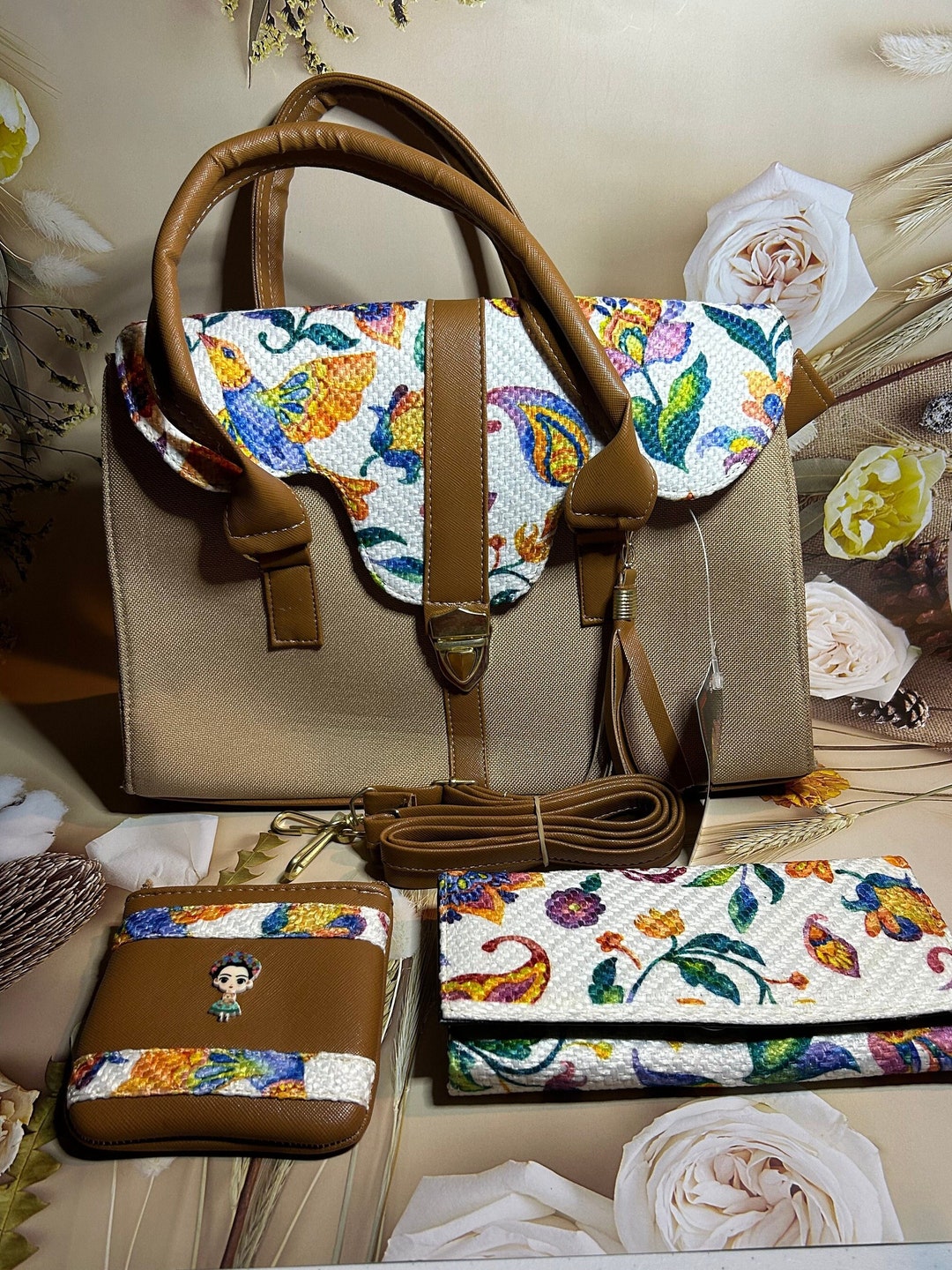 Floral Combo Embroidered Jute Purse, Handmade, Artisanal Mexican ...