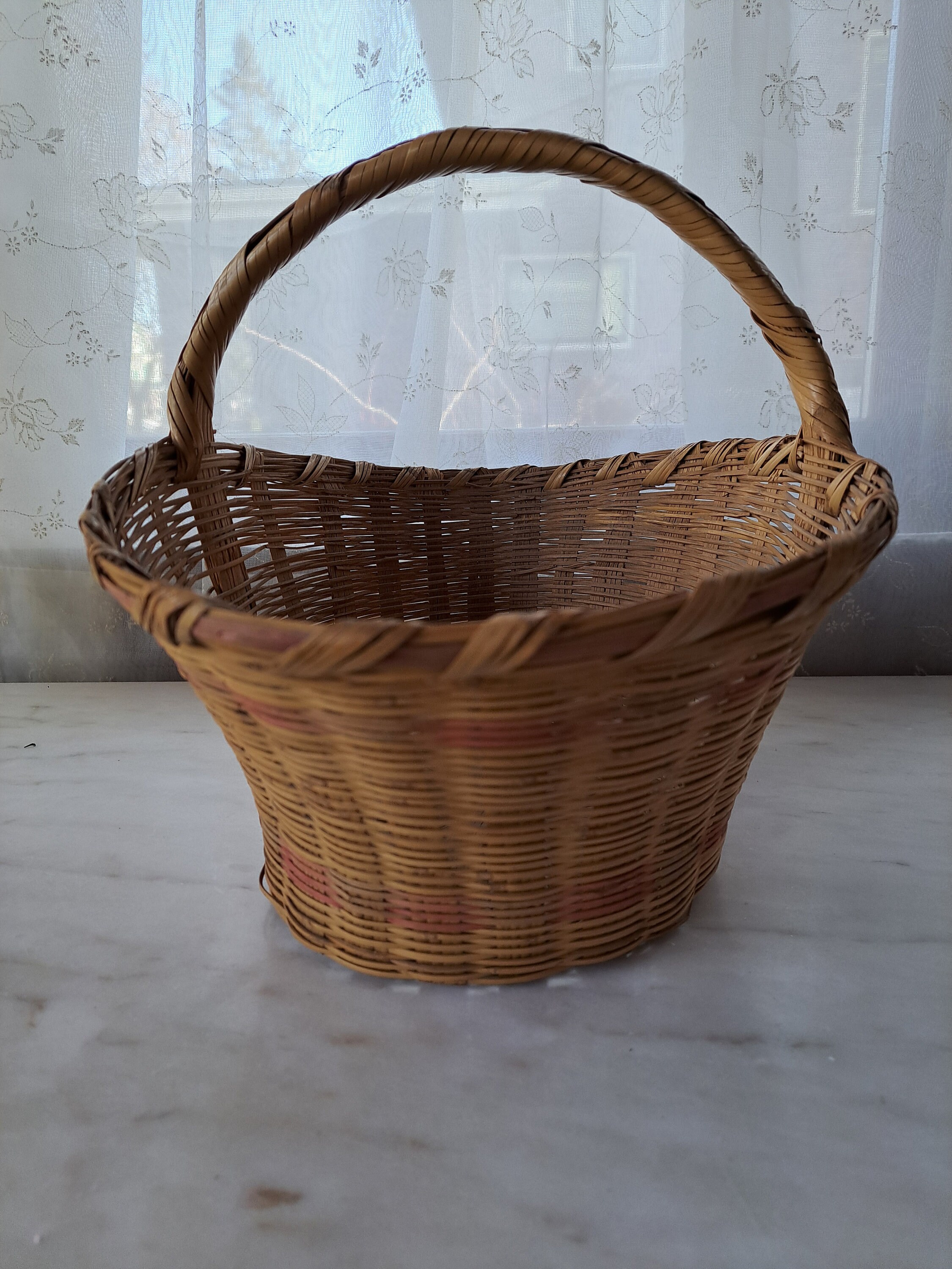 Vintage Woven, Pink Strip Gathering Basket - 1950's - Etsy