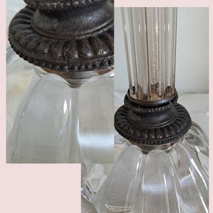 TALL Vintage Ribbed Glass Lamp With Petal Base & Silver/black Detail - Etsy