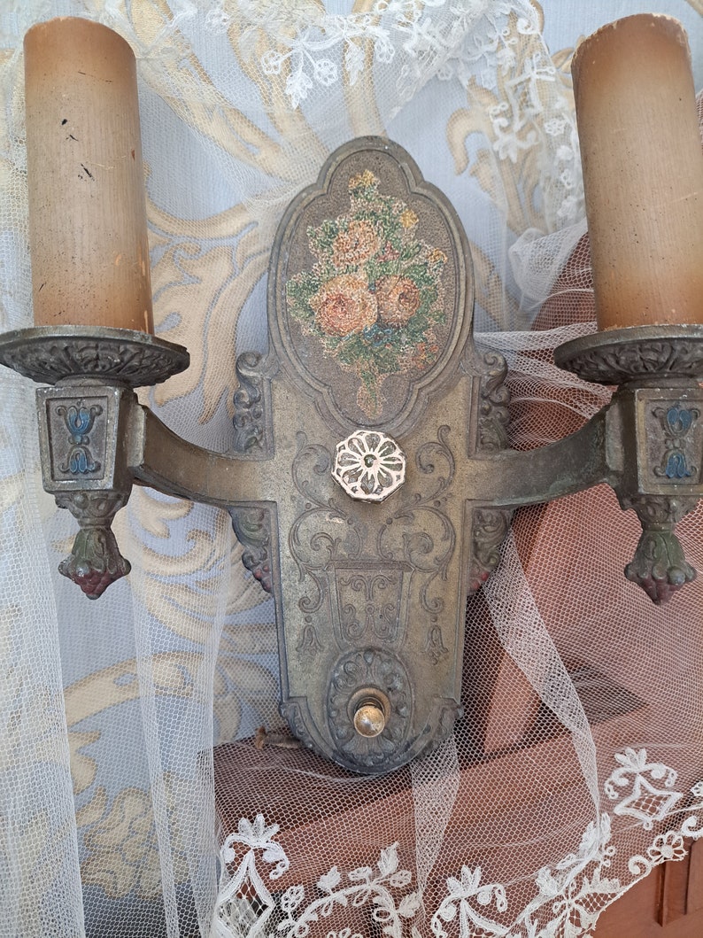 Cottage Style Turn of the Century Wall Sconce Double Light Fixture Rose ...