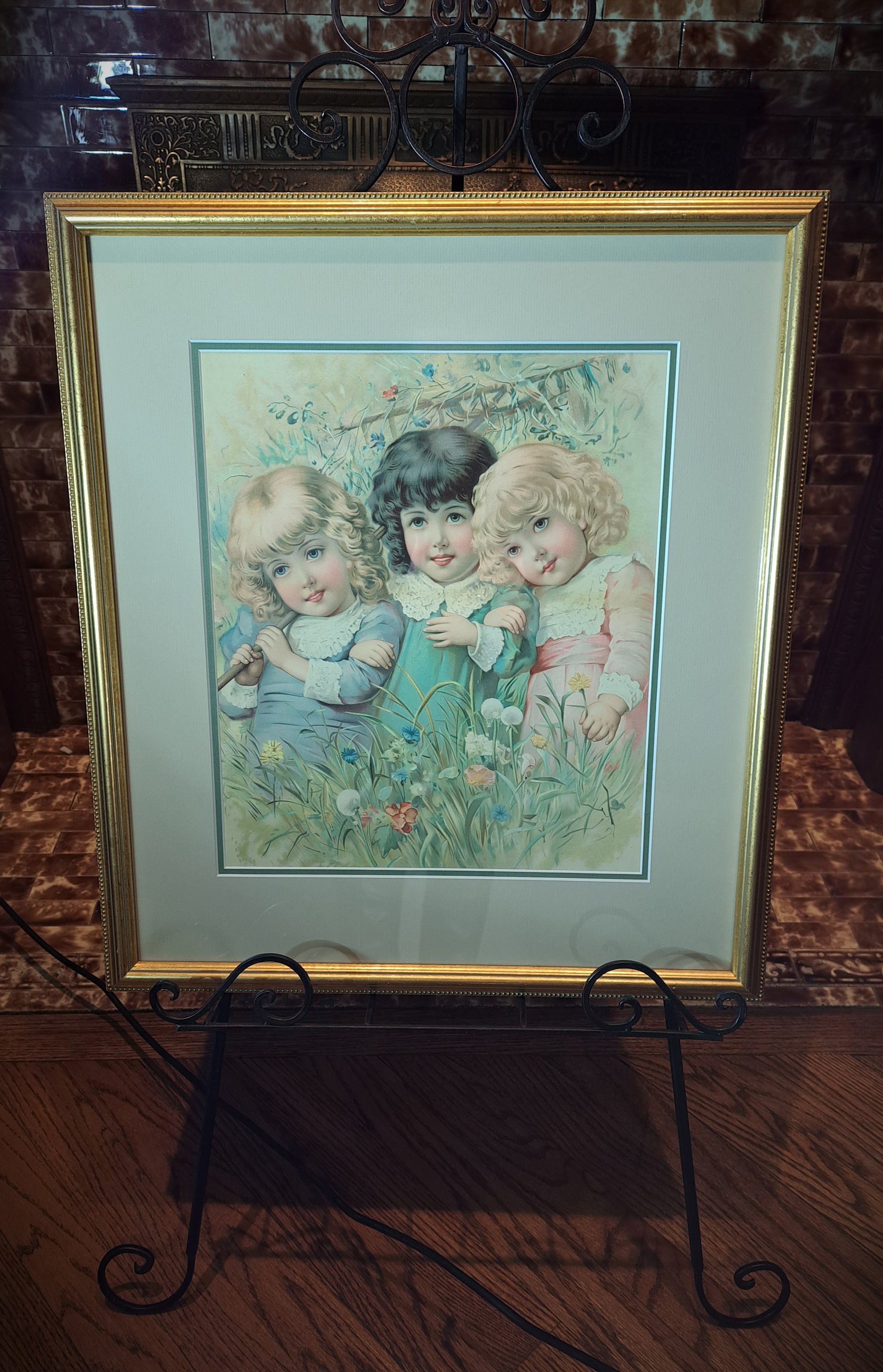 Antique Lithograph Three Little Girls Professionally - Etsy