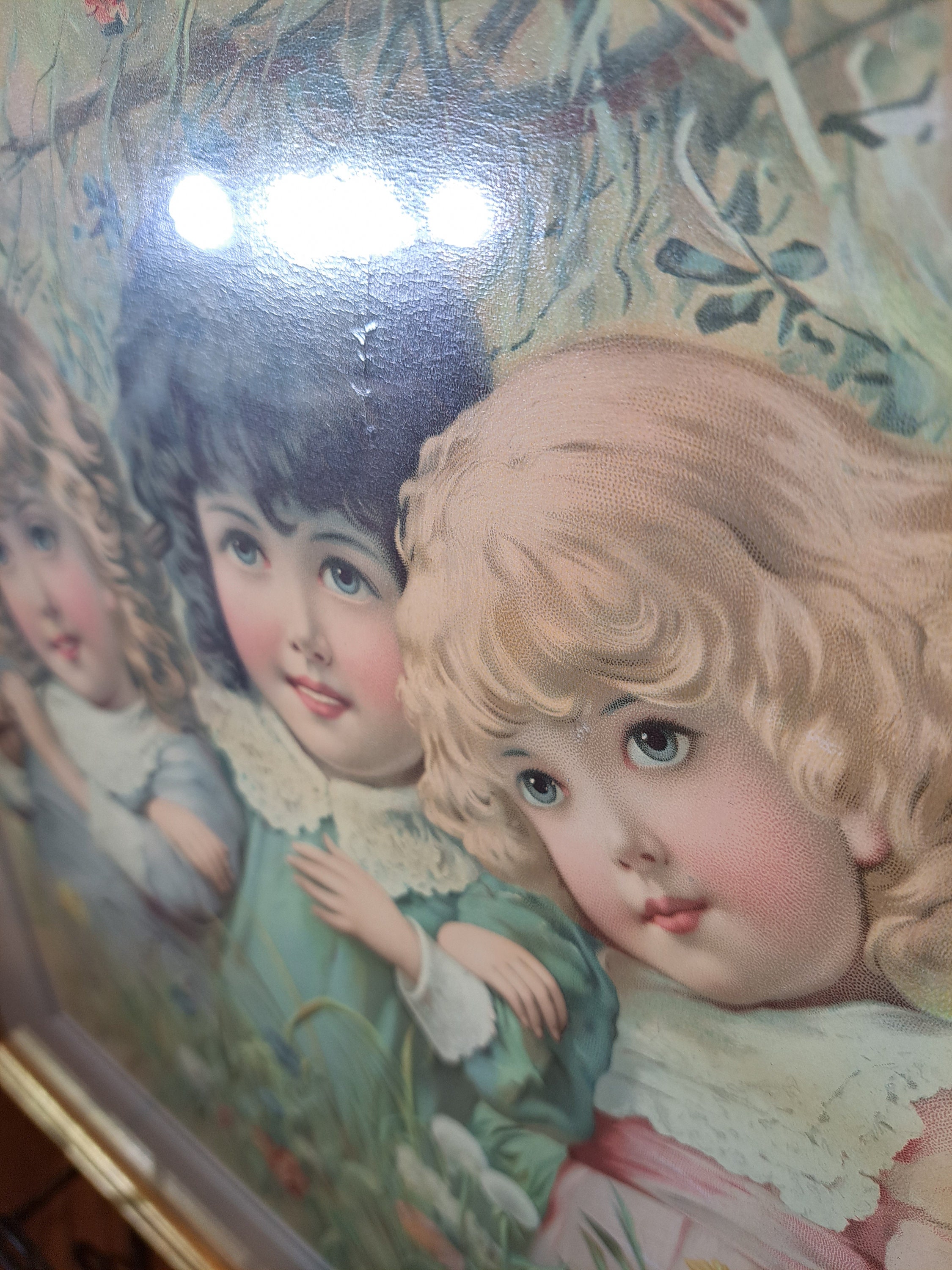 Antique Lithograph Three Little Girls Professionally - Etsy