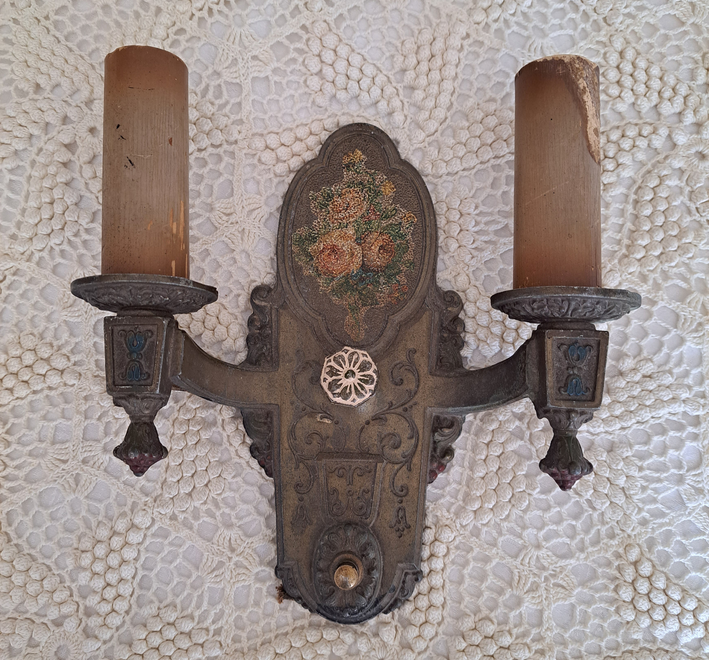Cottage Style Turn of the Century Wall Sconce Double Light Fixture Rose ...