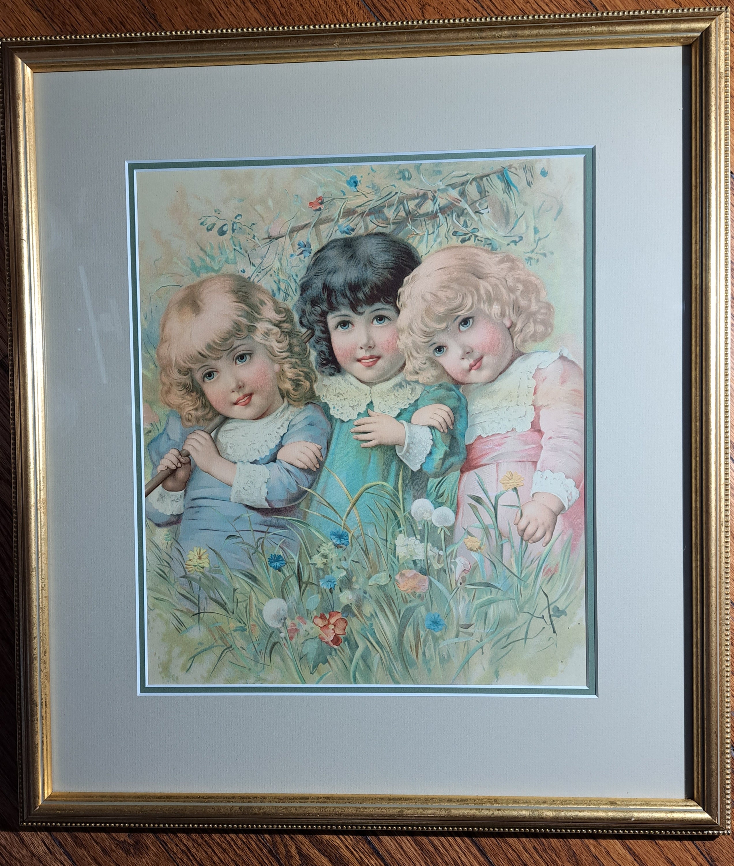 Antique Lithograph Three Little Girls Professionally - Etsy