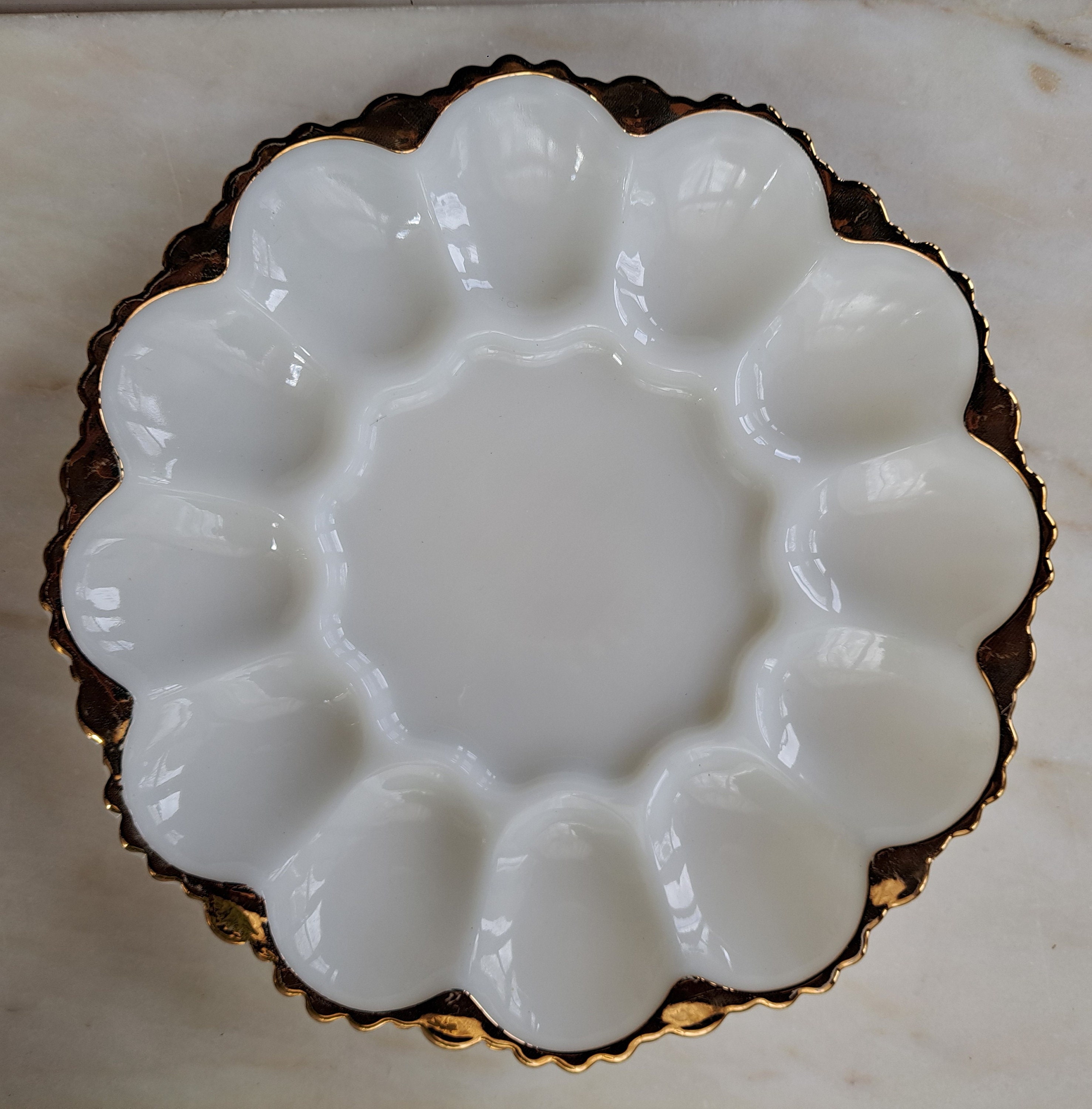 Vintage Gold Trimmed Milk Glass Egg Plate - Etsy