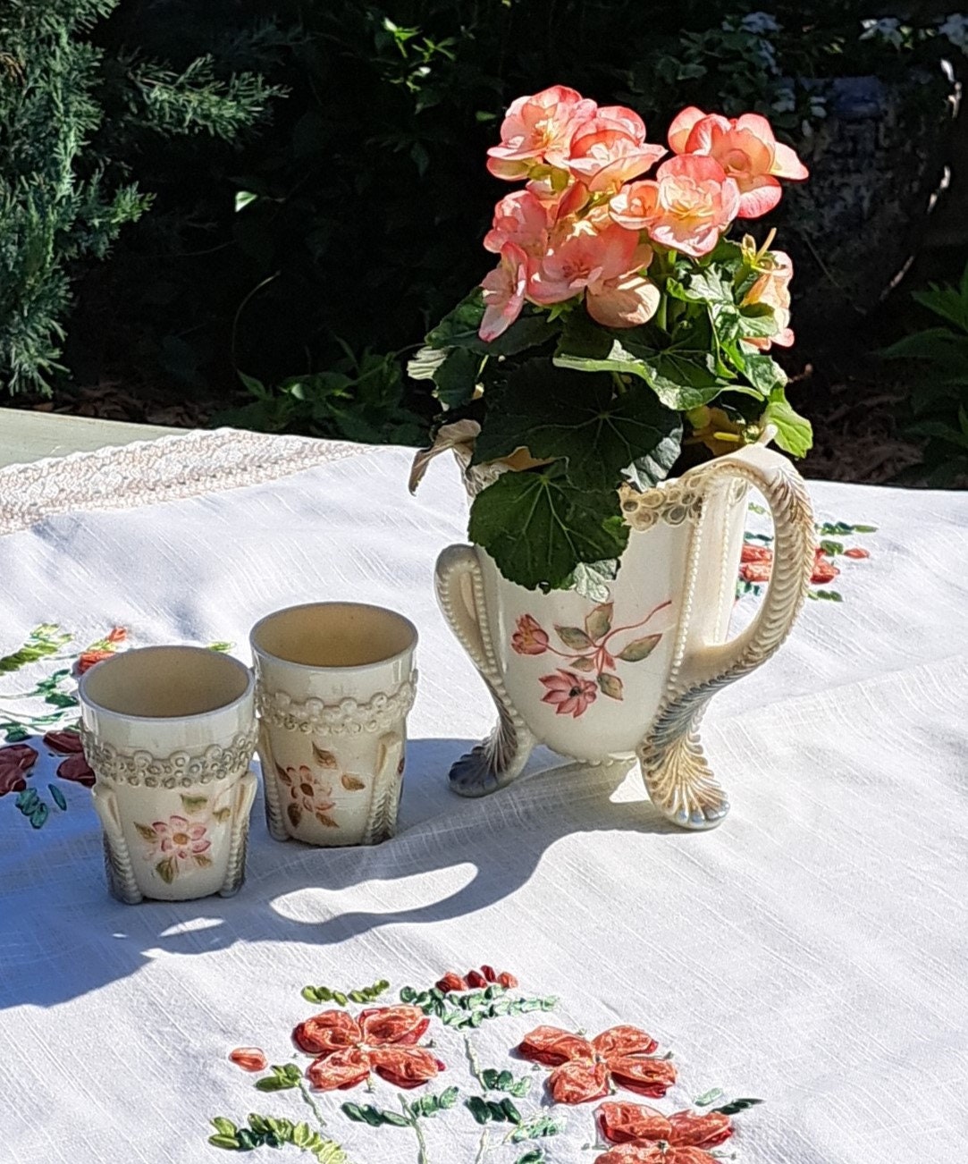 Antique US Glass Vermont Custard Glass Juice Set - Feather Handle and ...
