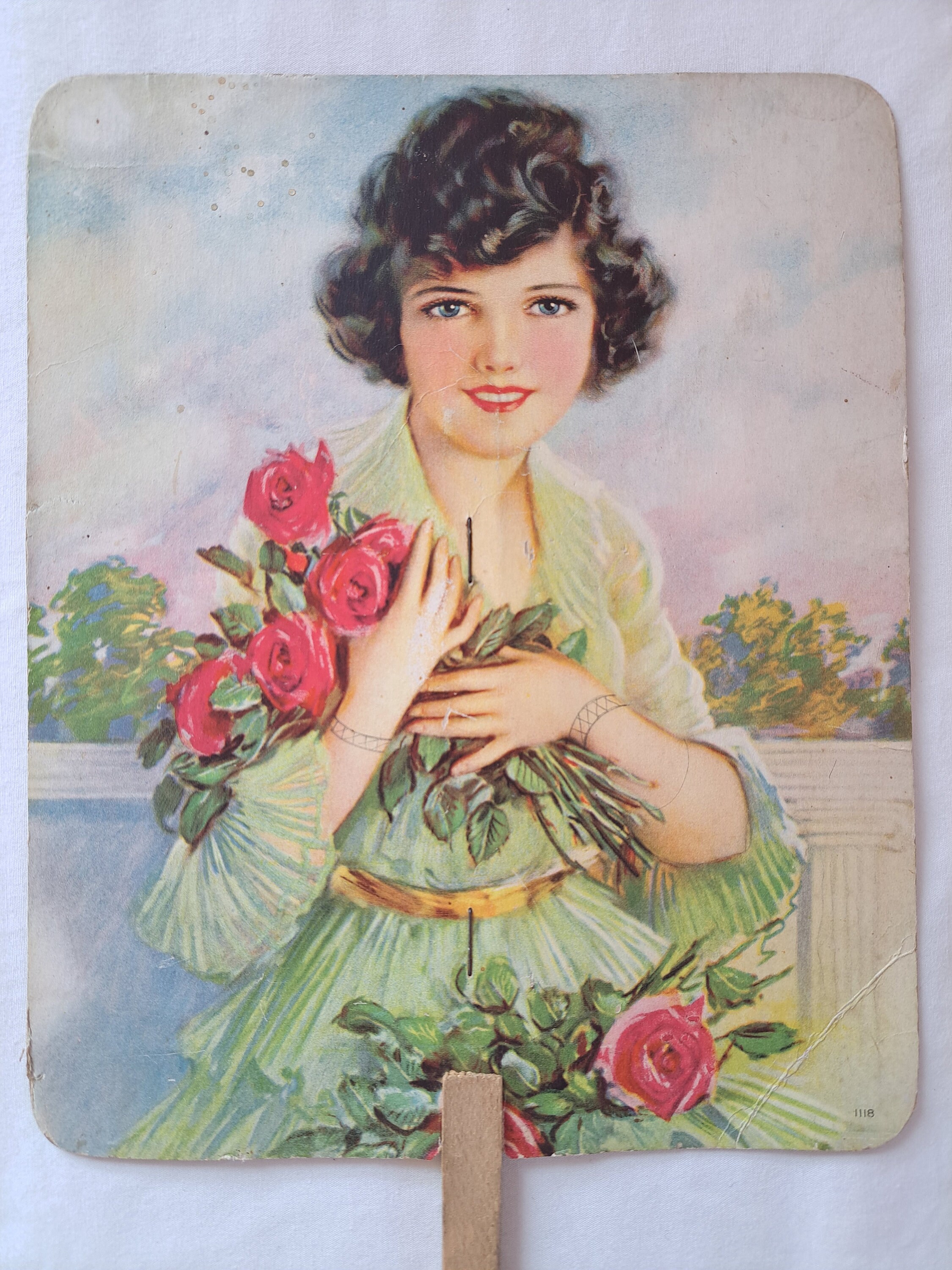Vintage Paper Advertising Fan Beautiful Girl in Green Dress - Etsy