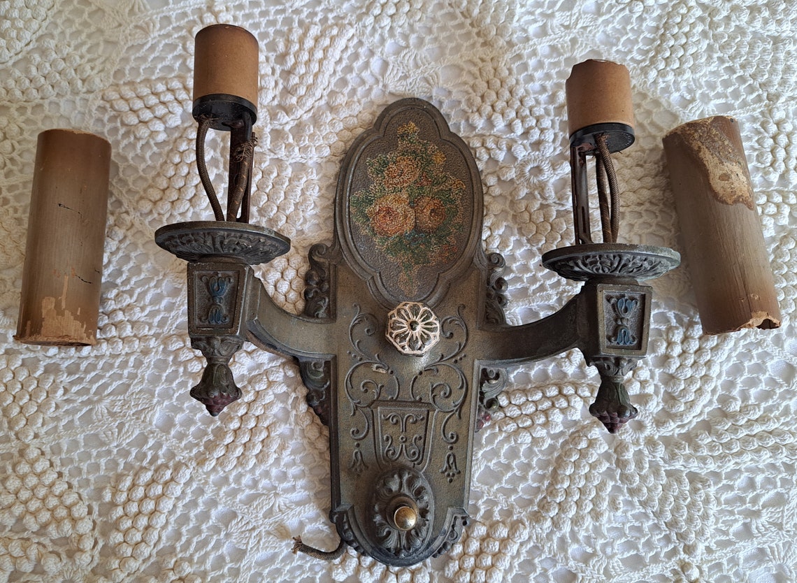 Cottage Style Turn of the Century Wall Sconce Double Light Fixture Rose ...