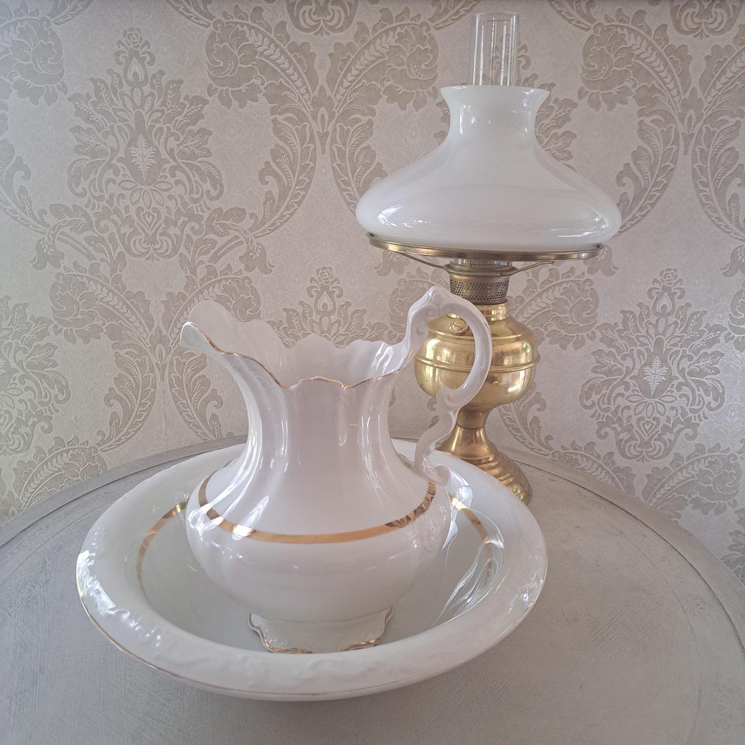 Antique Homer Laughlin Pitcher and Bowl Set With Gold Trim - Etsy