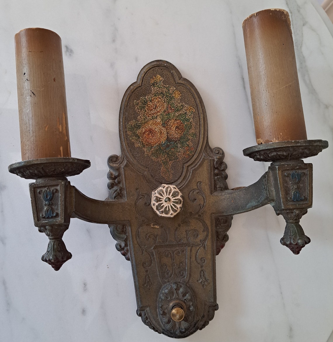 Cottage Style Turn of the Century Wall Sconce Double Light Fixture Rose ...