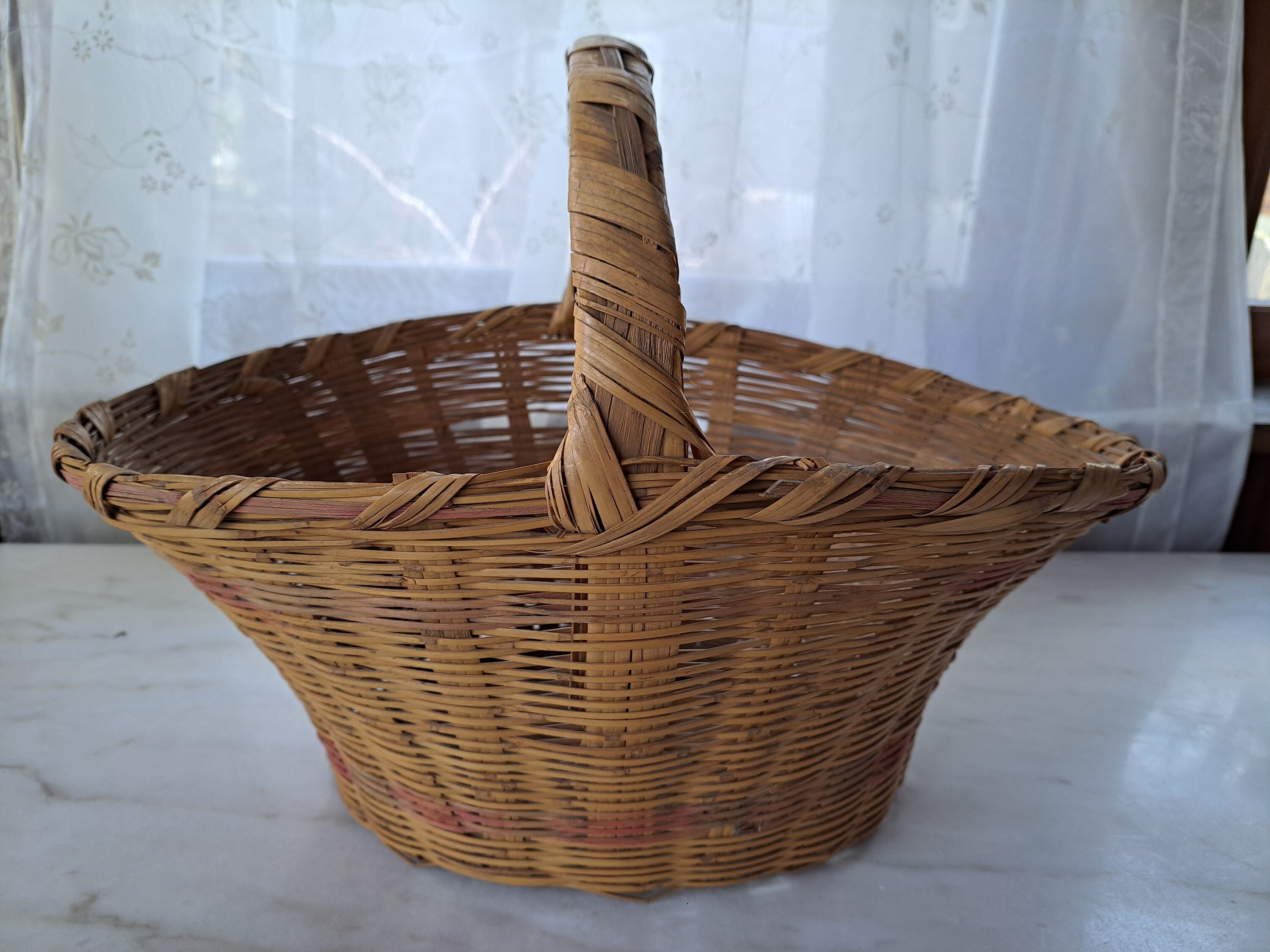 Vintage Woven, Pink Strip Gathering Basket - 1950's - Etsy