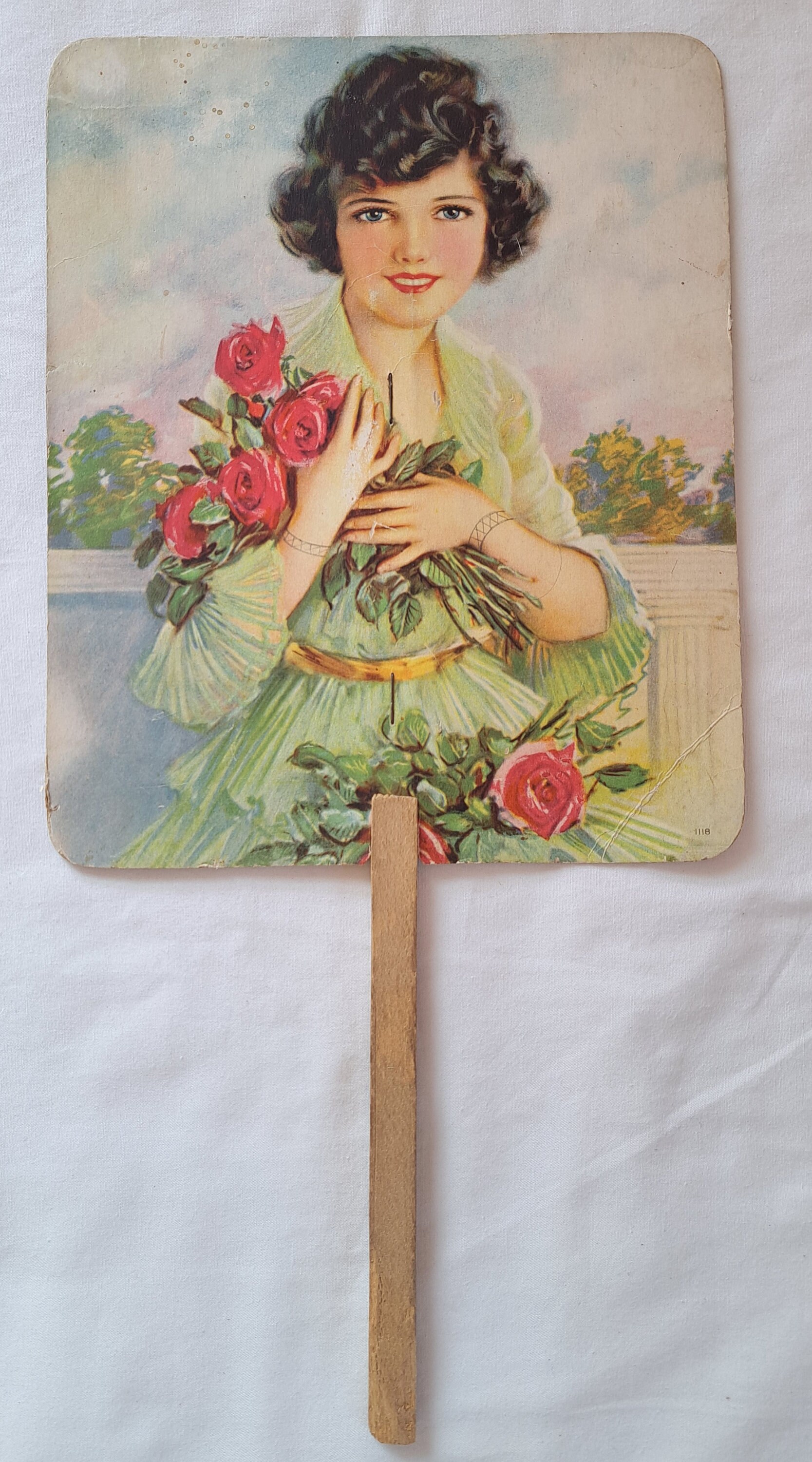 Vintage Paper Advertising Fan Beautiful Girl in Green Dress - Etsy