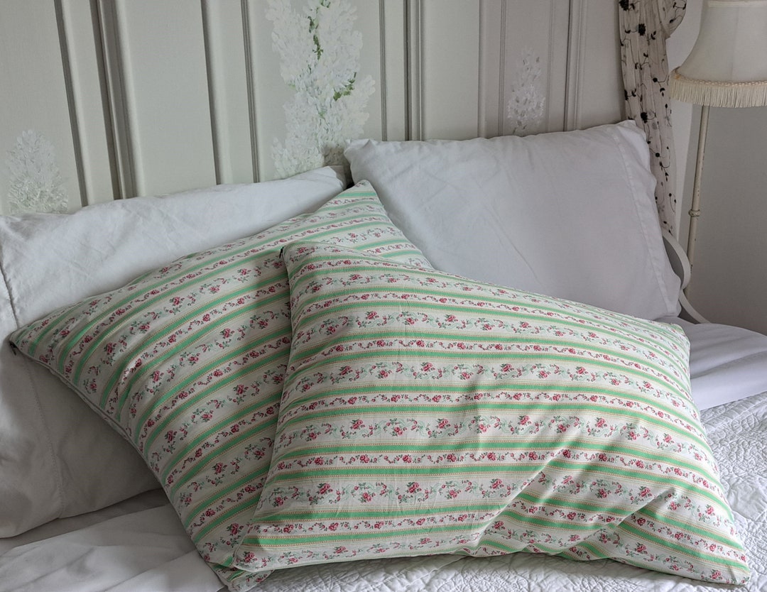 Vintage Pillow Cases Green ticking Stripe Light Weight, Zipper Closure ...