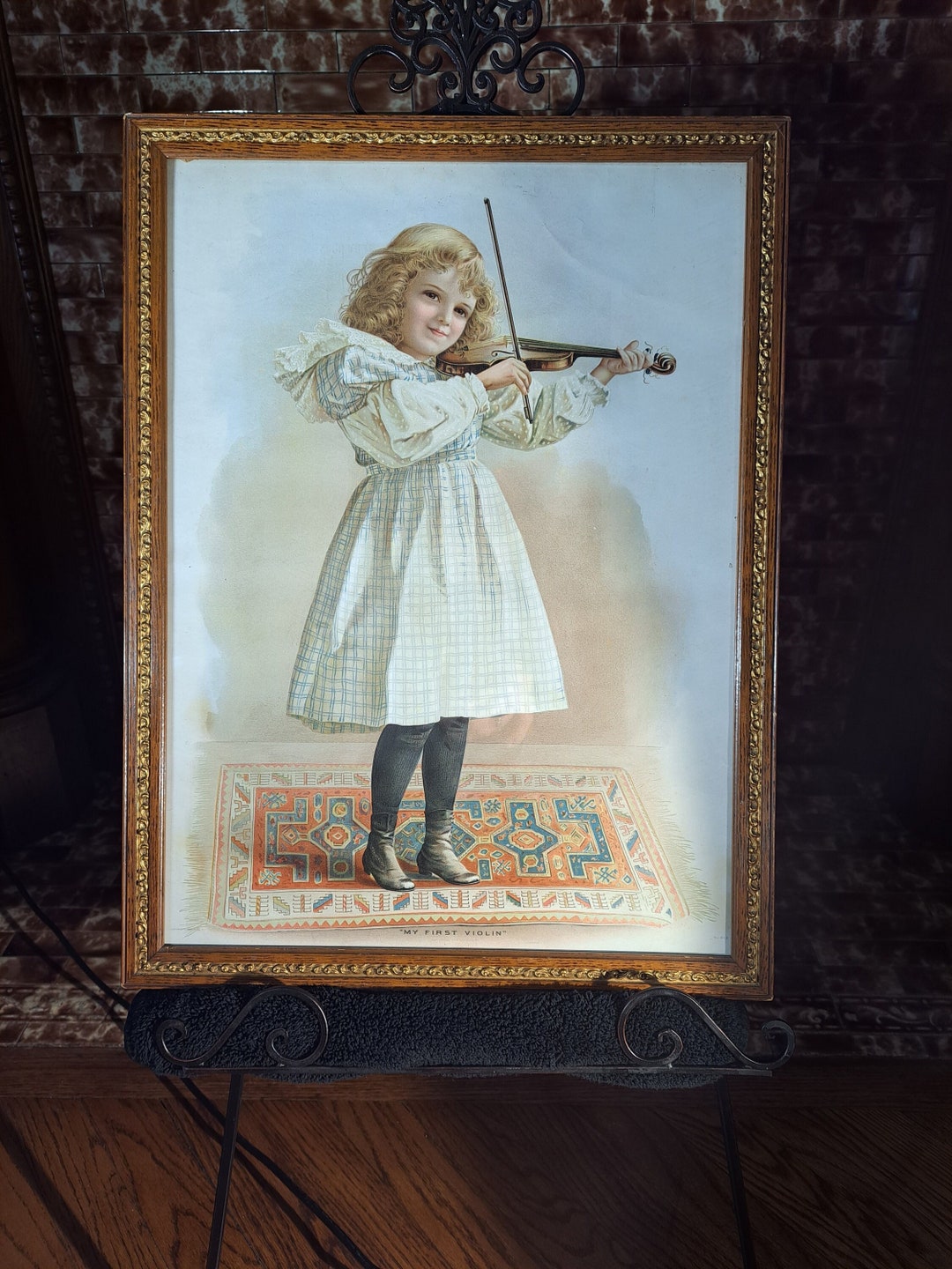 Antique Lithograph - My First Violin - Framed Art - RARE - Etsy