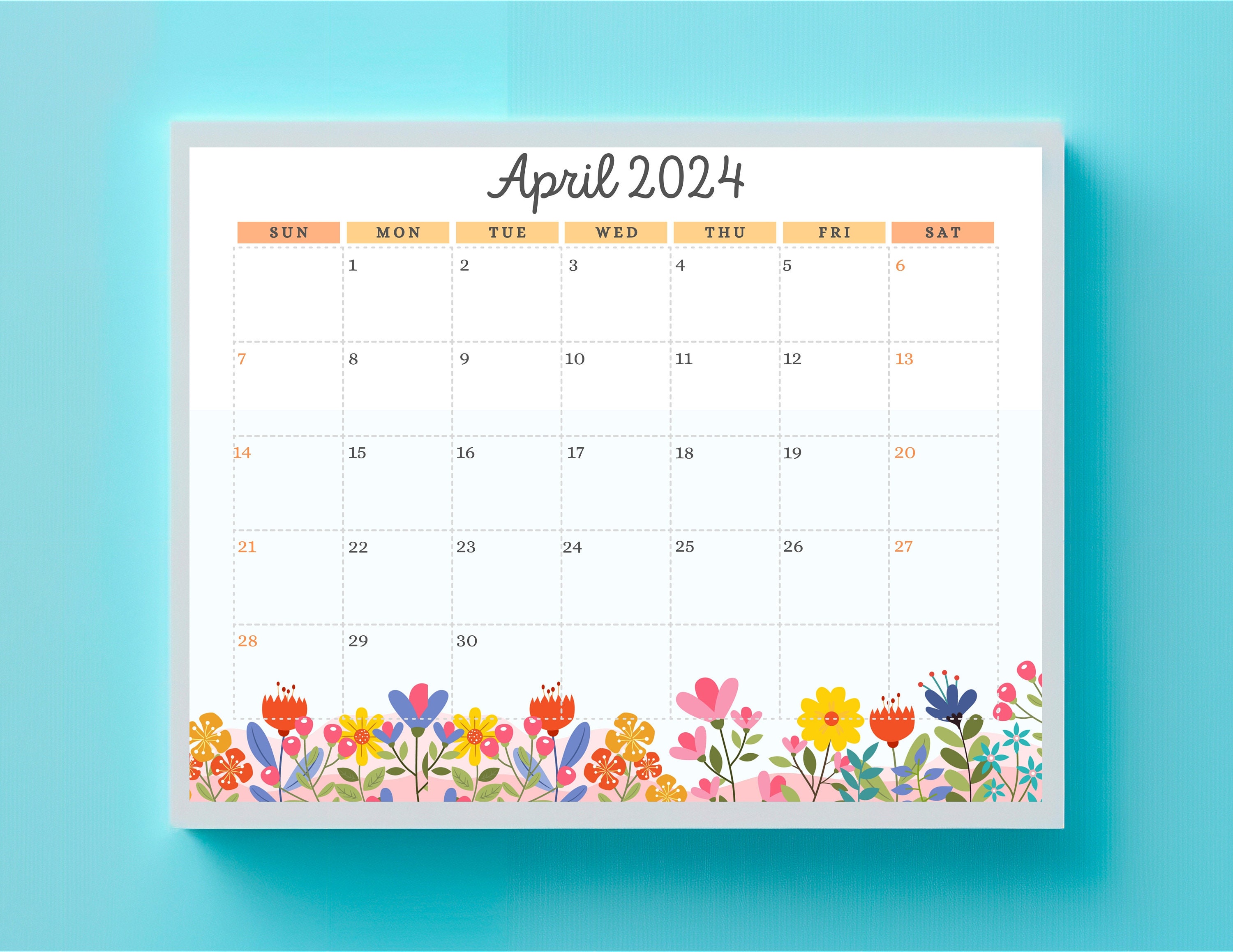 Editable Fillable Colorful Floral Digital April 2024 Calendar ...
