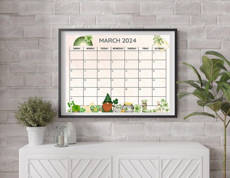 EDITABLE March 2024 Calendar, Happy St. Patrick's Day With Cute Gnome ...