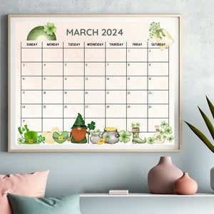 EDITABLE March 2024 Calendar, Happy St. Patrick's Day With Cute Gnome ...