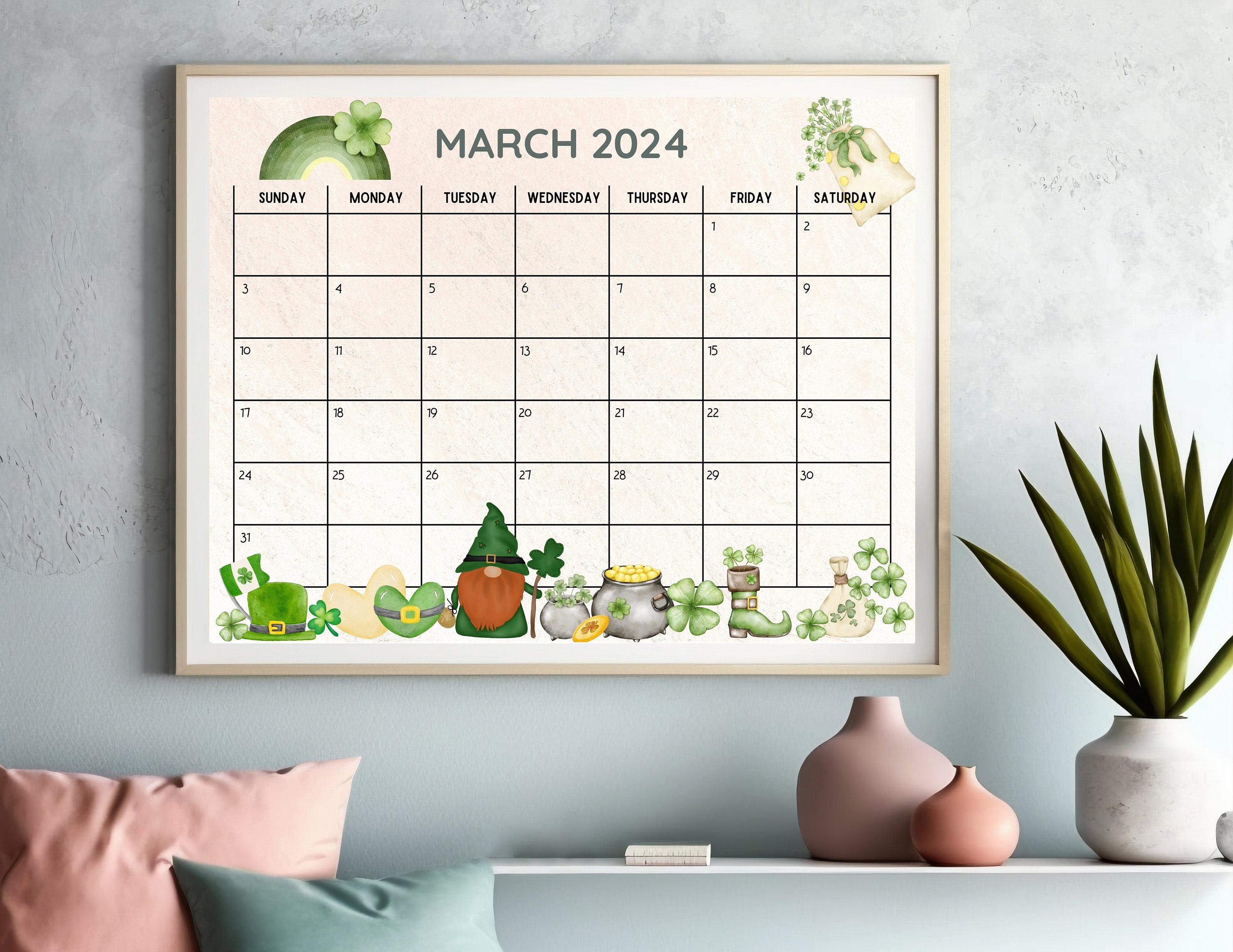 EDITABLE March 2024 Calendar, Happy St. Patrick's Day With Cute Gnome ...