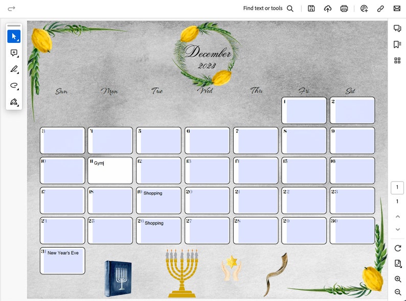 Editable & Fillable December 2023 Calendar Happy Hanukkah - Etsy Australia