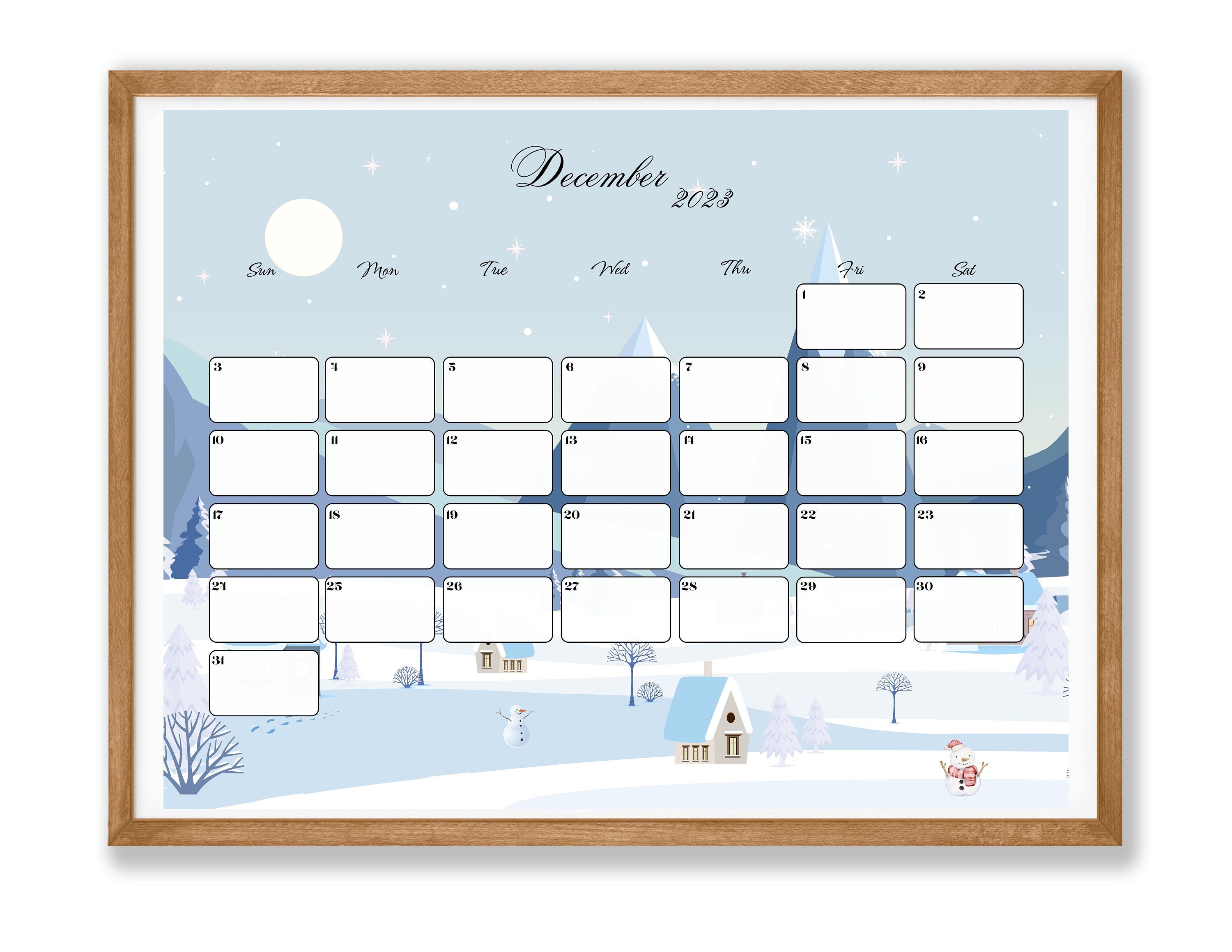 EDITABLE December 2023 Calendar Beautiful Winter With Snowman - Etsy