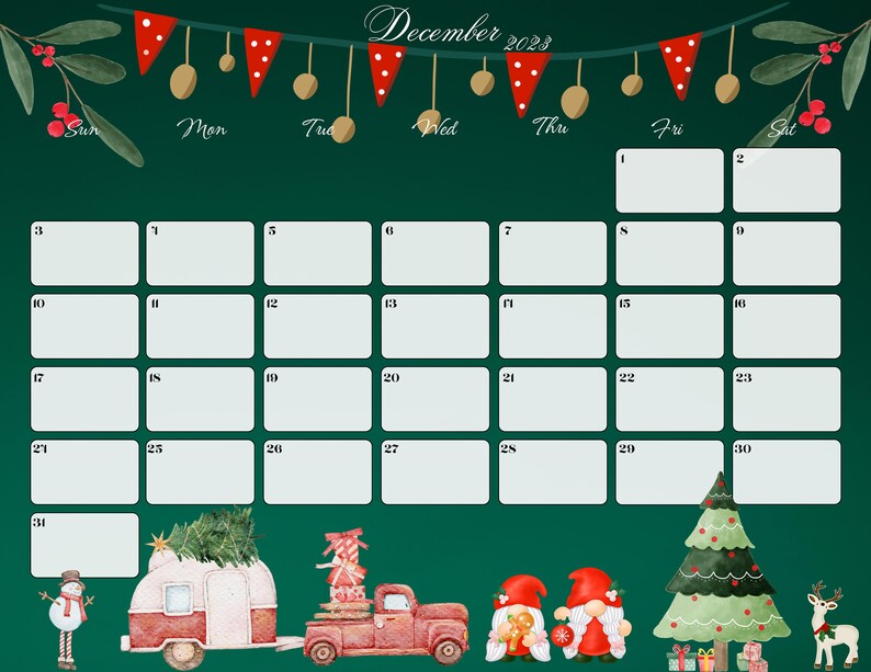 EDITABLE December 2023 Calendar, Colorful Christmas With Christmas Tree ... EDITABLE December 2023 Calendar, Colorful Christmas With Christmas Tree ...