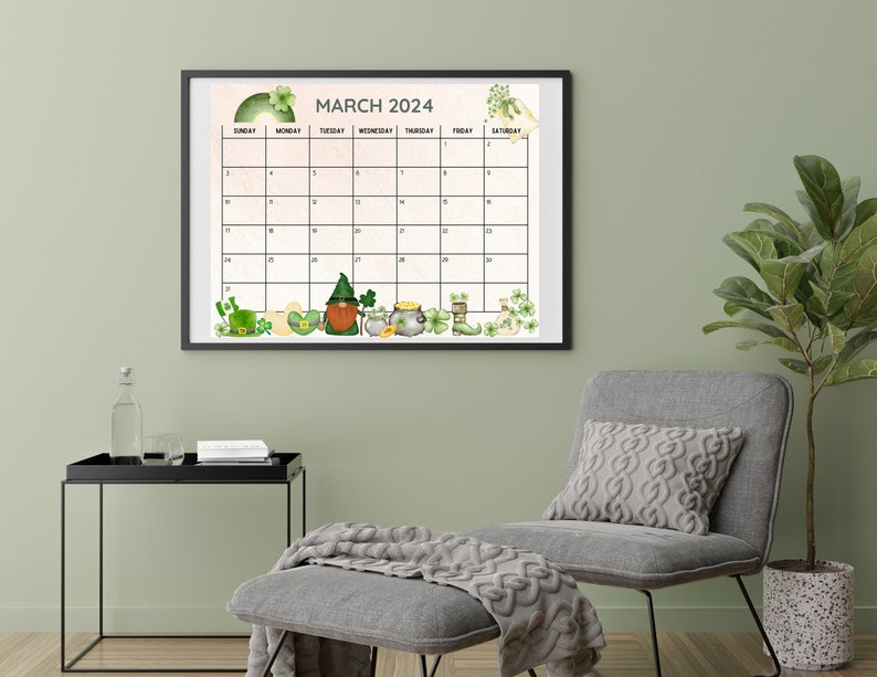 EDITABLE March 2024 Calendar, Happy St. Patrick's Day With Cute Gnome ...
