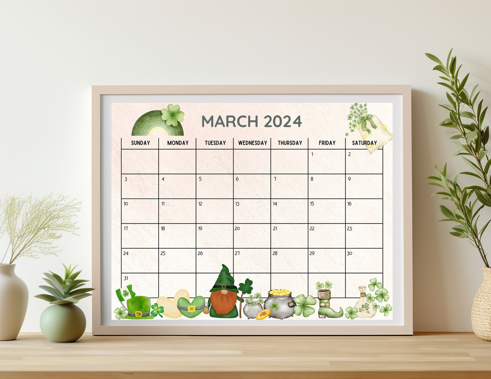EDITABLE March 2024 Calendar, Happy St. Patrick's Day With Cute Gnome ...
