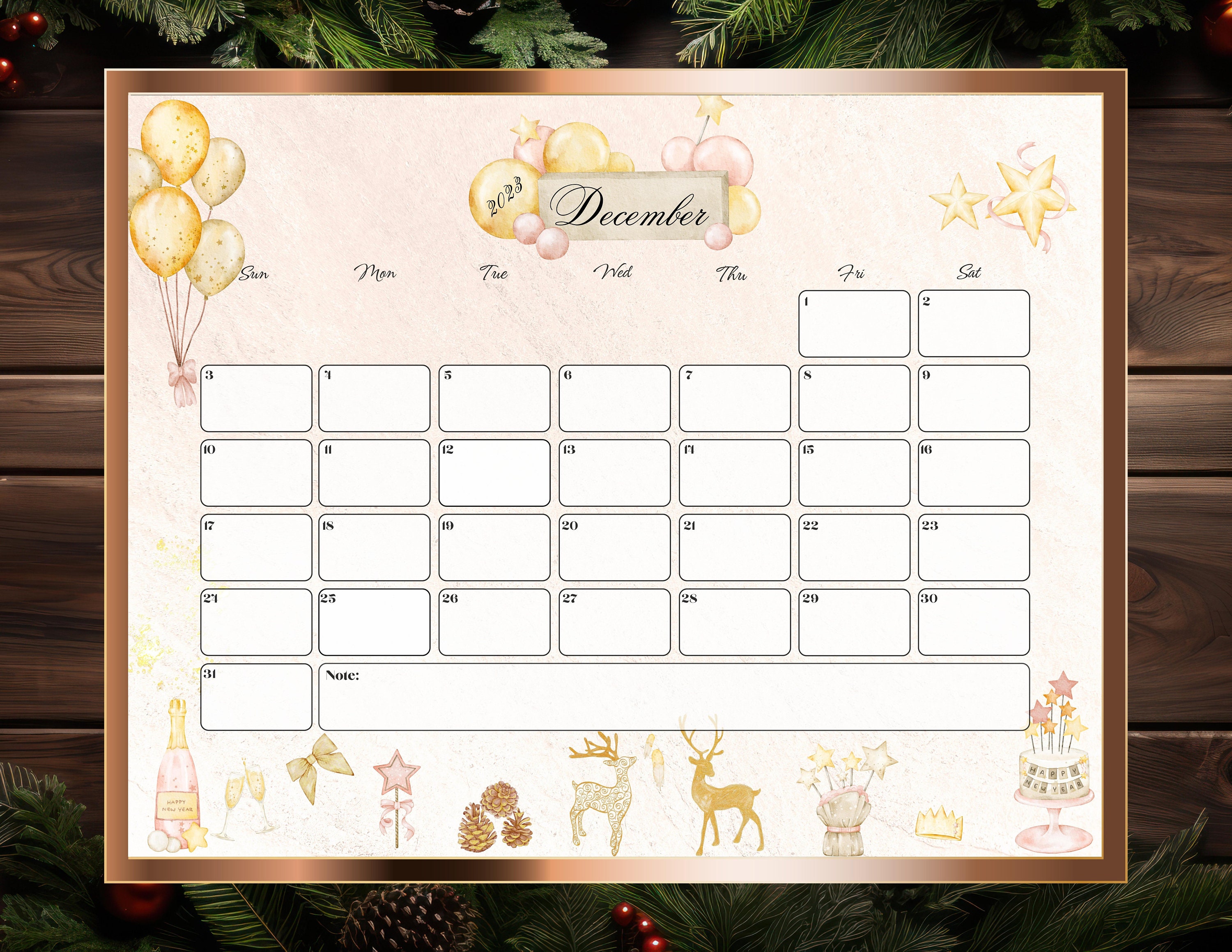 Editable & Printable December Calendar 2023 Planner Digital - Etsy