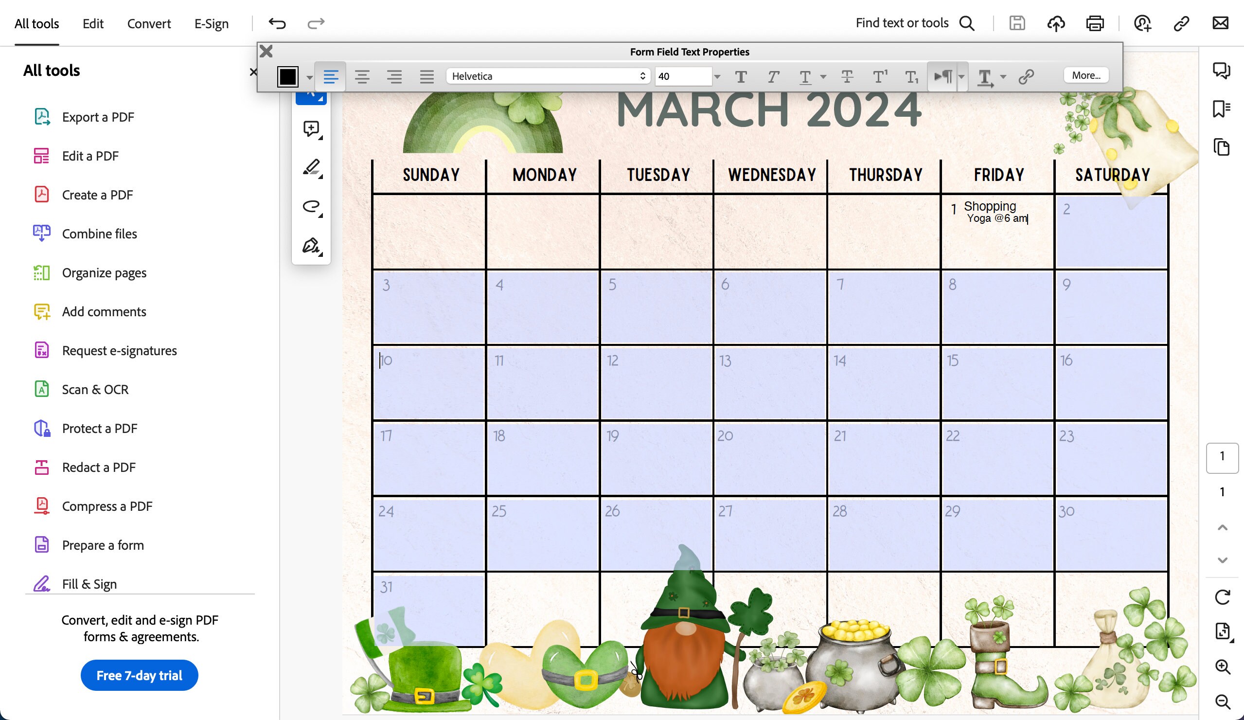 EDITABLE March 2024 Calendar, Happy St. Patrick's Day With Cute Gnome ...